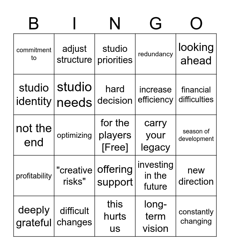 corporate layoff bingo Card
