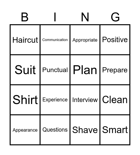 Interview Preparation Bingo Card