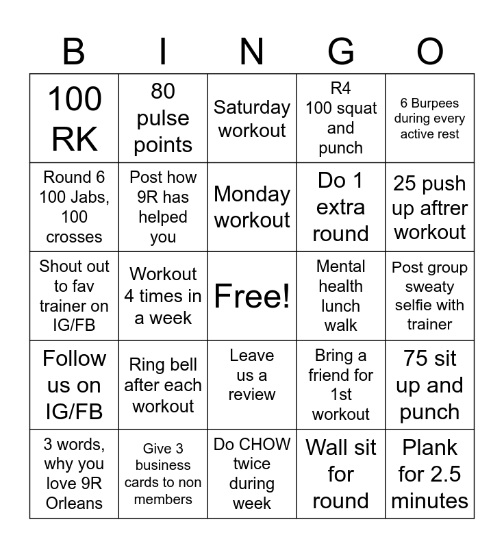 Mental Health Bingo Card