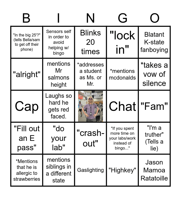 MR SHULFER Bingo Card