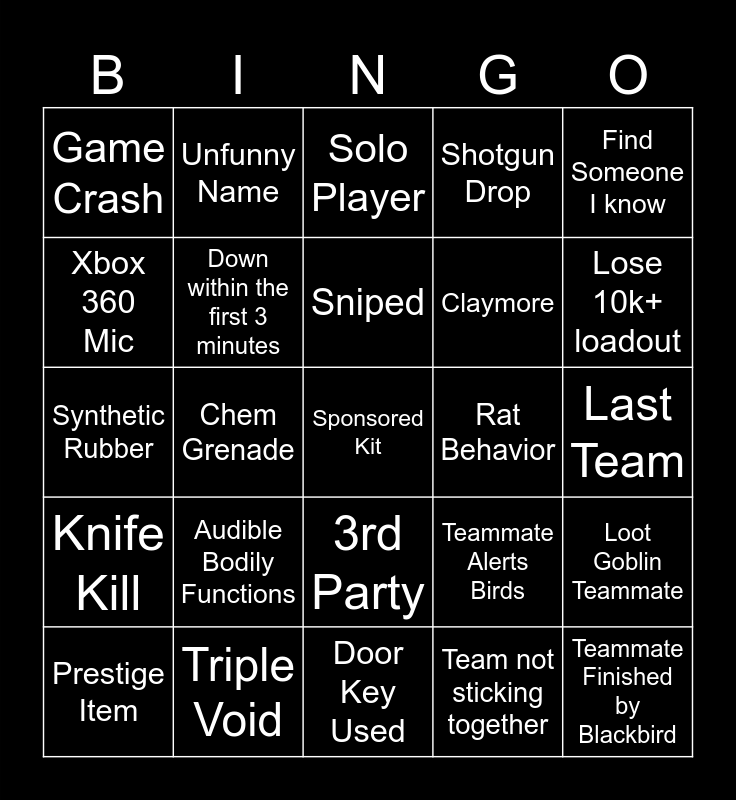 Marathon Bingo Card