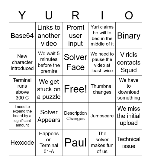 Evil Yuri O ARG Sheet Bingo Card