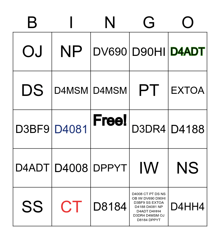 CODE BINGO Card