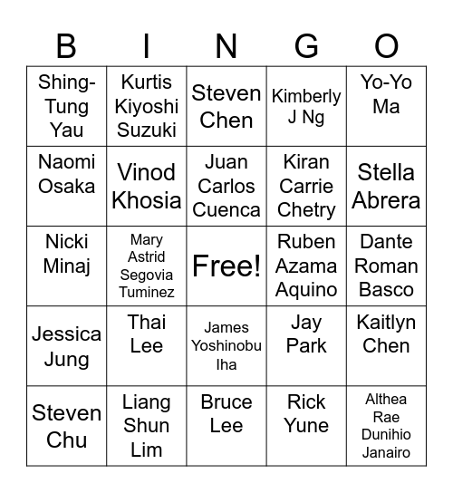 Asian American Pacific Islander BINGO Card