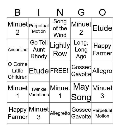 Suzuki Bingo Card