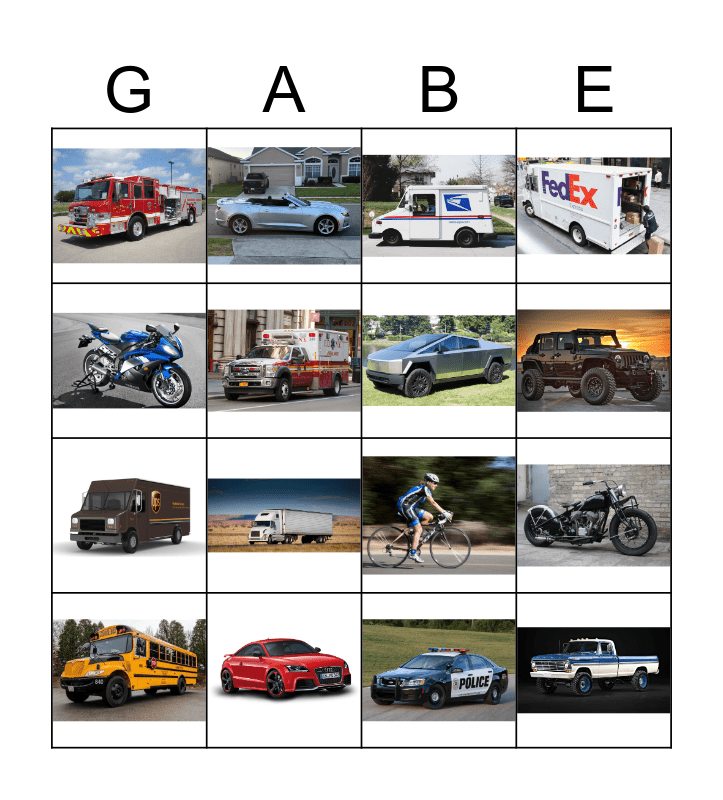 GABE'S VEHICLE BINGO Card