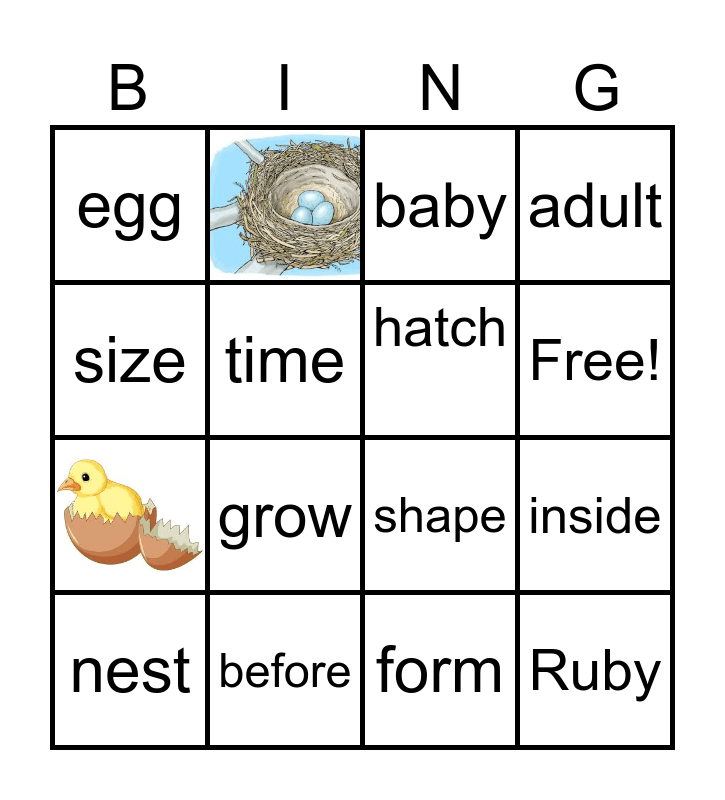 Growing and Changing Bingo Card