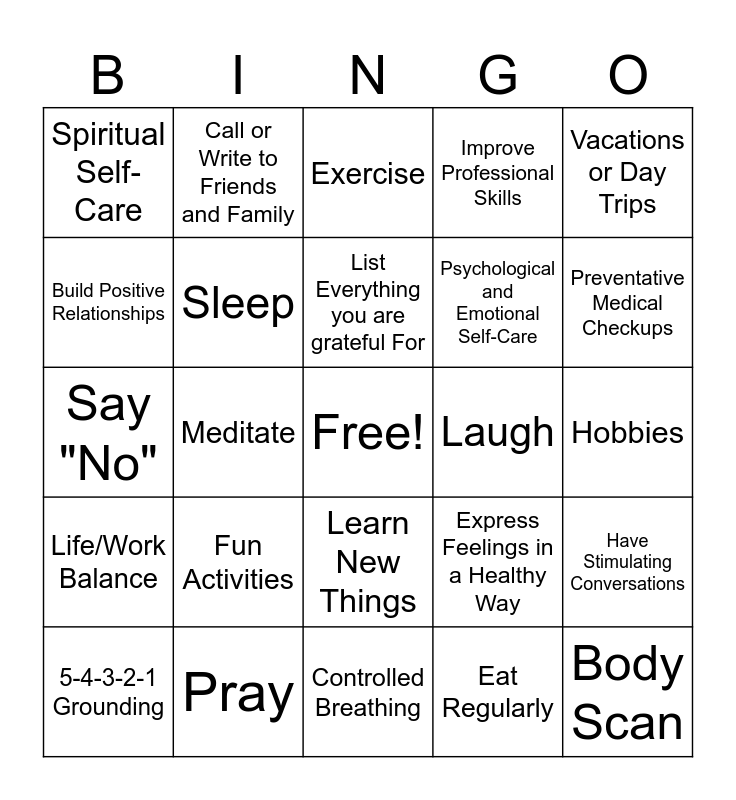 Mindfulness BINGO Card