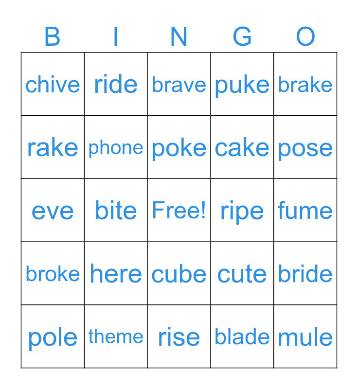 VCe Review Bingo Card