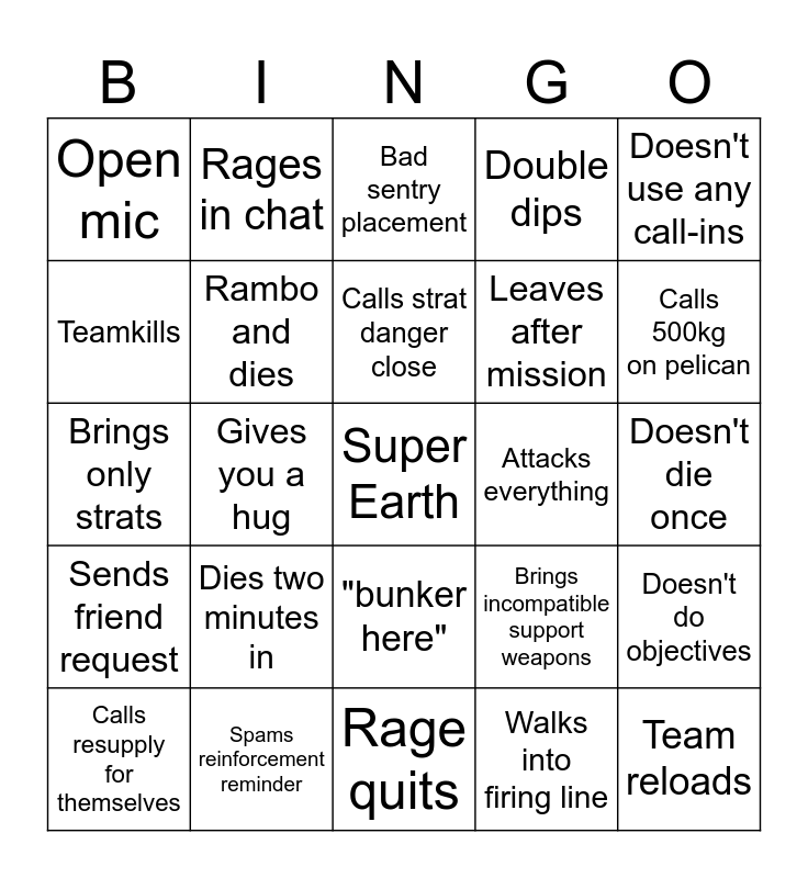 HD2 Random Bingo Card