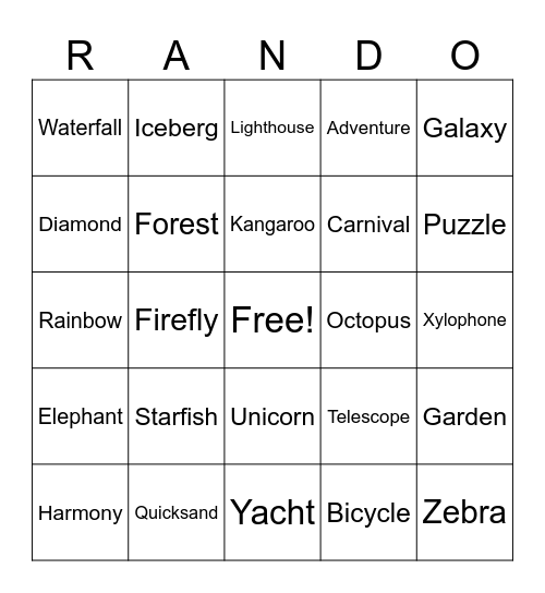 Random Words Bingo Card