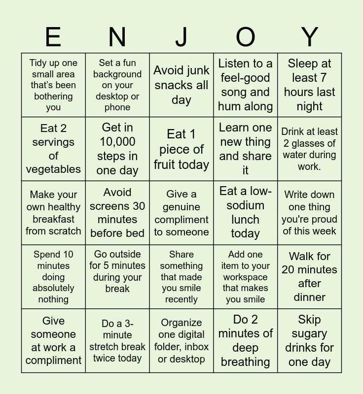 PEI MUTUAL WELLNESS CHALLENGE Bingo Card