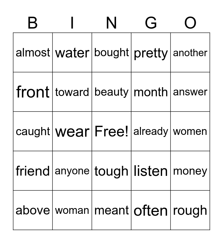 Red Words Layer 4 Bingo Card