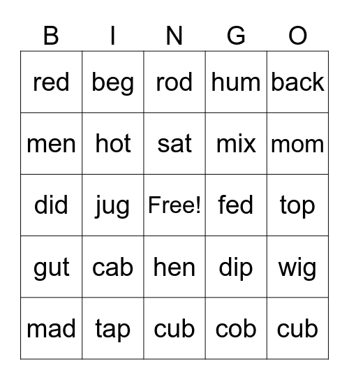 Rhyme BINGO Card