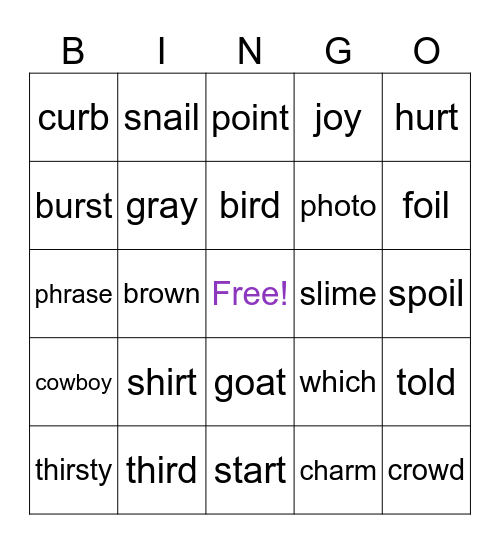 3rd grade Bingo Card