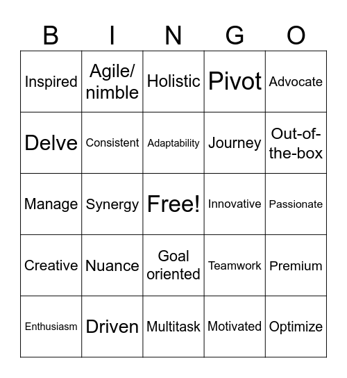 Buzz Word Bingo Card
