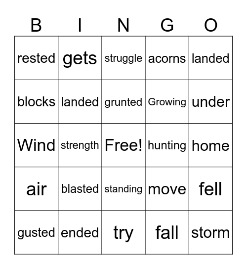 A Growing Wind Bingo Card