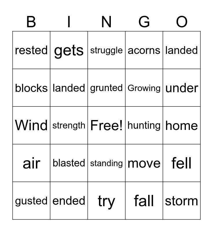 A Growing Wind Bingo Card