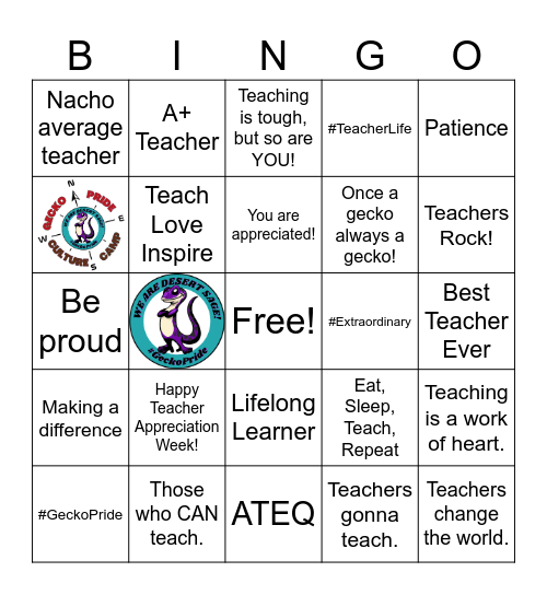 Teacher Appreciation Bingo Card