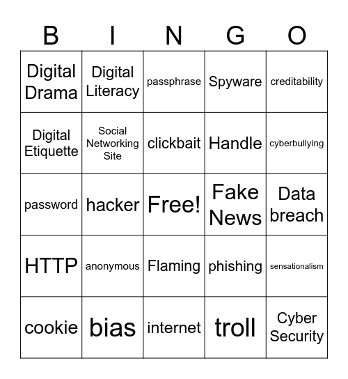 Digital Citizenship Bingo Card