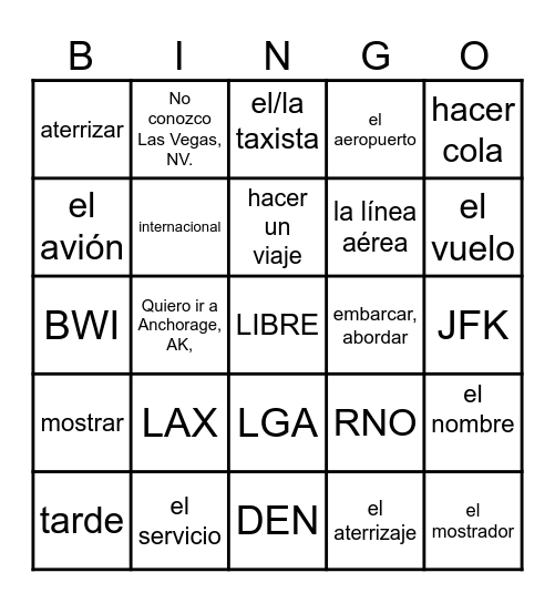 En avión Bingo Card