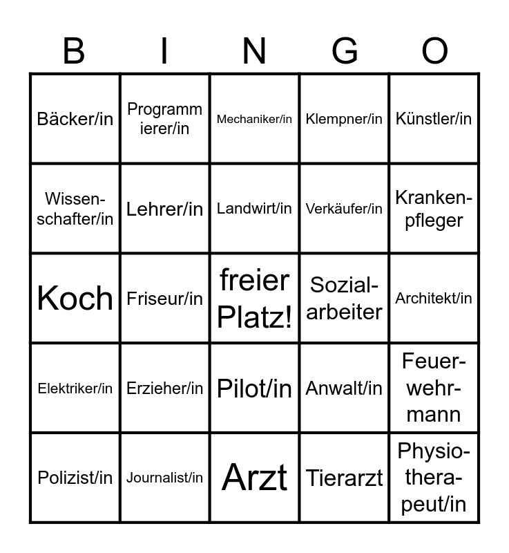 Berufe & Karriere Bingo Card