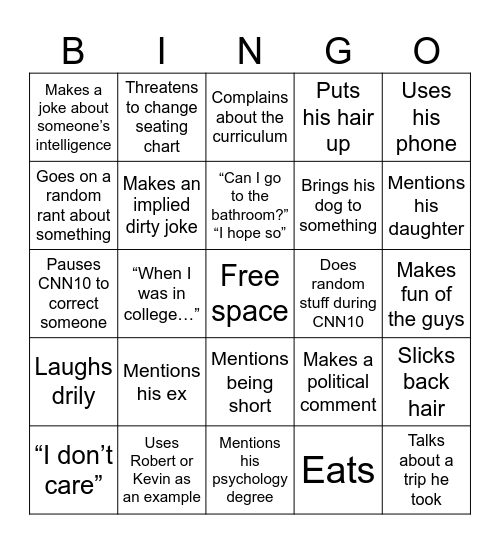 Mr. Johnson Bingo Card