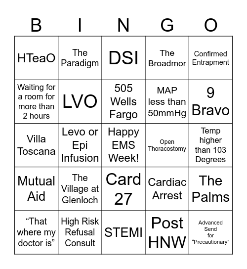 Harris County ESD 11 EMS Week Bingo Card