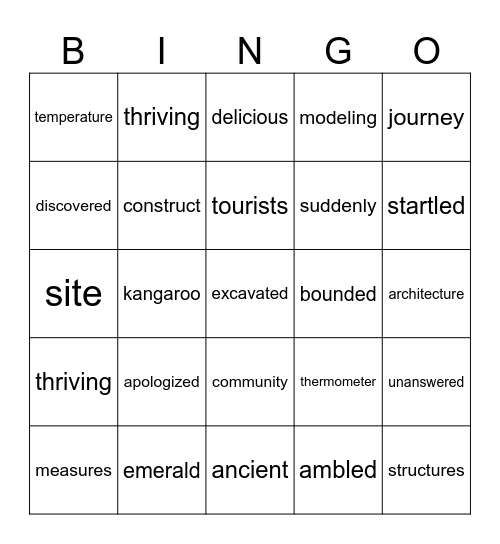 Fifth grade Bingo Card
