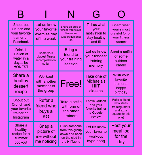 Michaela's May Fitness Challenge Bingo Card