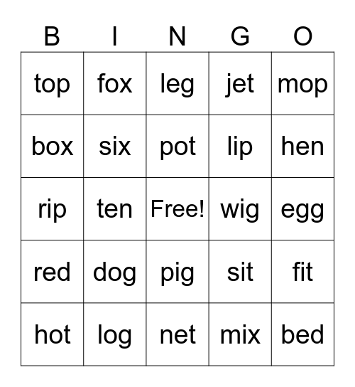 Phonics Bingo Card