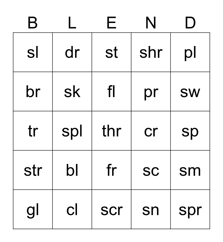 Consonant Blends Bingo Card