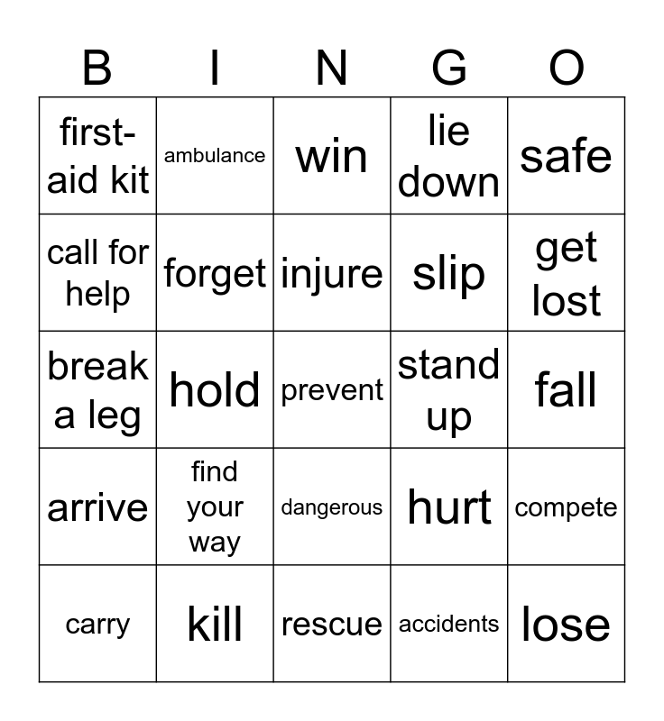 EMERGENCY VOCABULARY Bingo Card