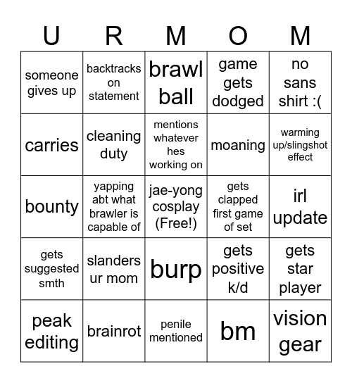 bedlam bingo v1.1 Bingo Card