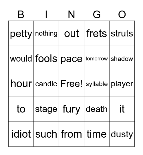 Tomorrow and tomorrow and tomorrow Bingo Card