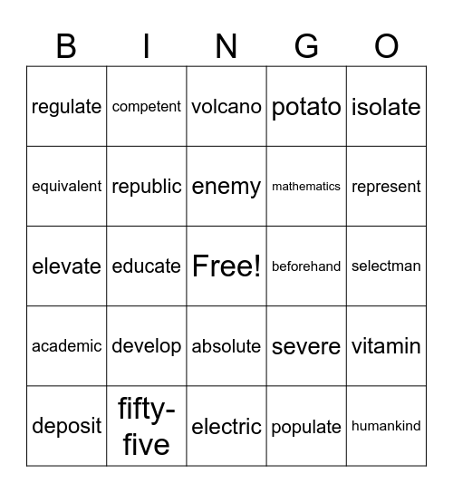 Step 5.4 Bingo Card