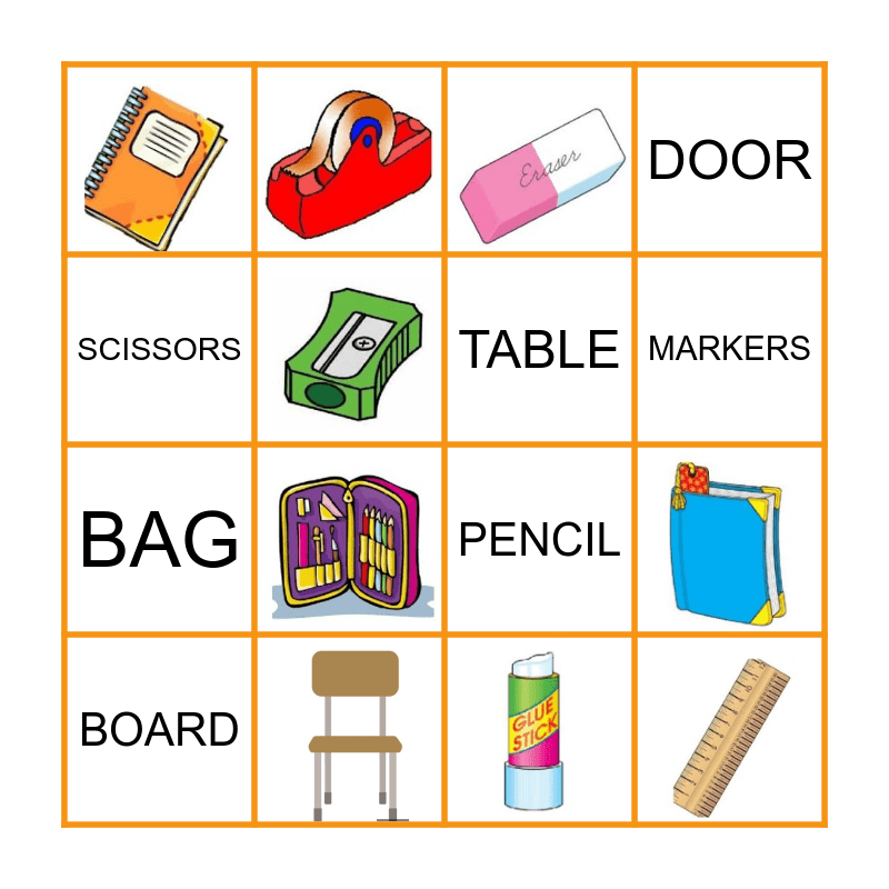 CLASSROOM OBJECTS Bingo Card