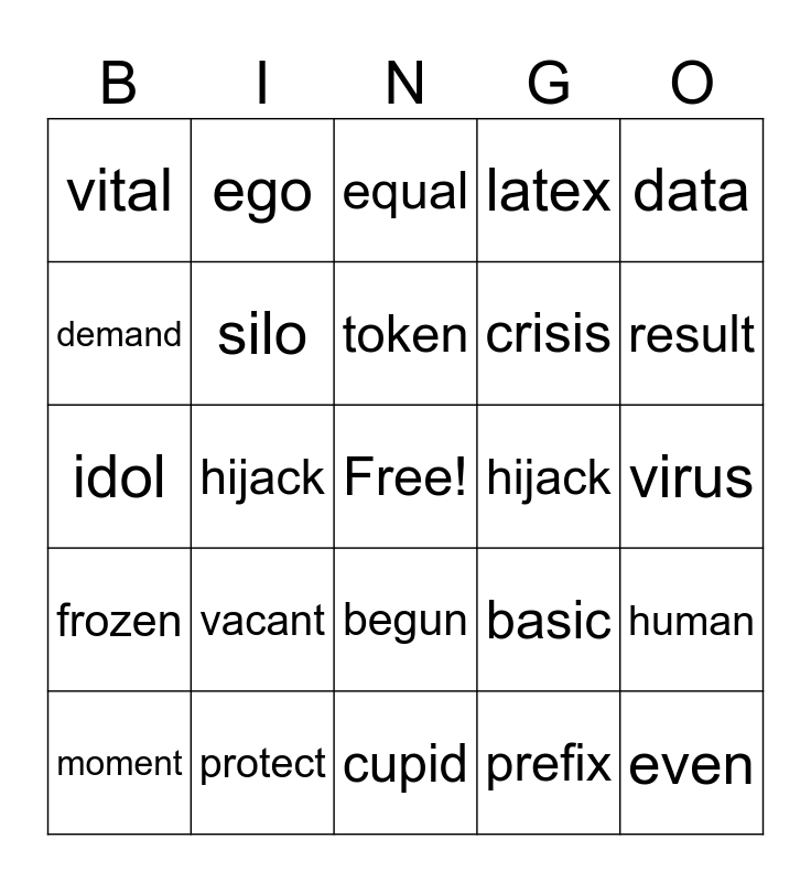 Gr 2 Bingo Card
