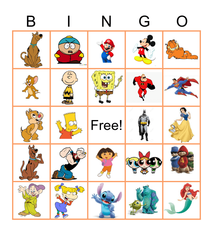Cartoons in Color Bingo Card