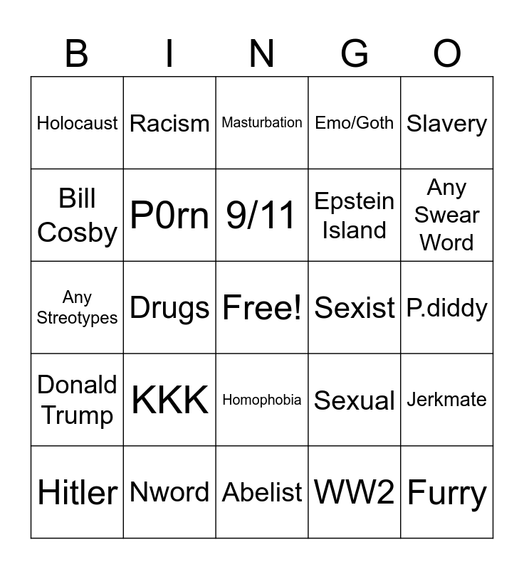 Dark Humor Bingo Card