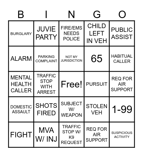 DISPATCH Bingo Card