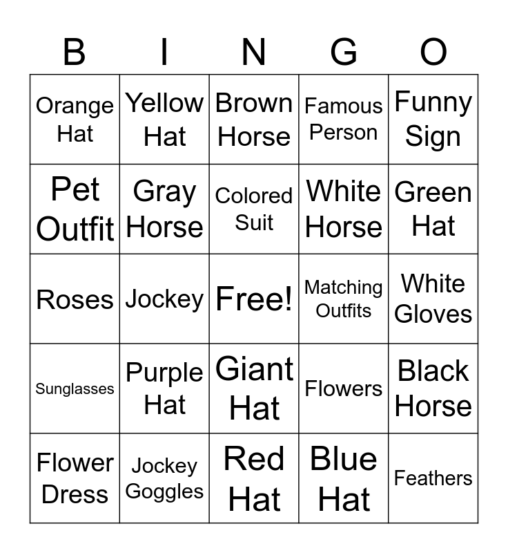 Kentucky Derby Bingo Card