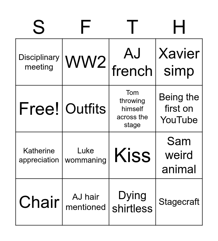 React from the hip 1 Bingo Card