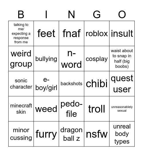 vrc Bingo Card
