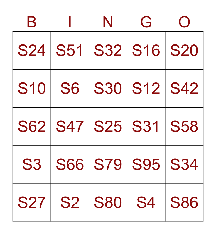 SIGNAL CODE BINGO Card