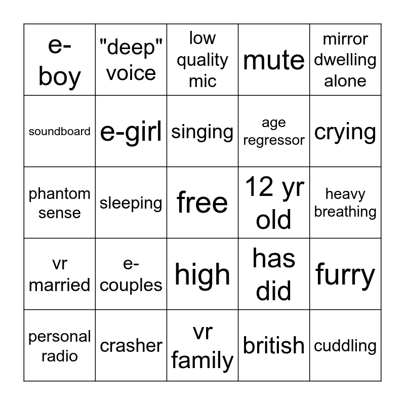vrchat bingo Card