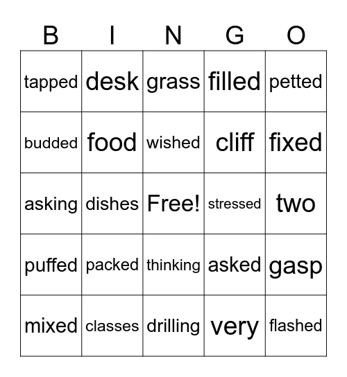 -ed, -ing Bingo Card