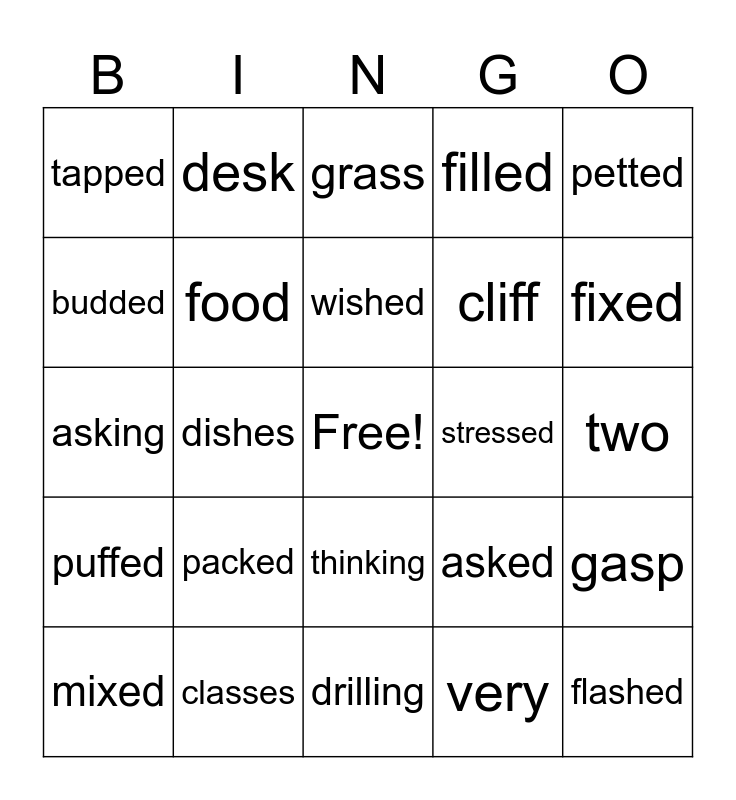 -ed, -ing Bingo Card