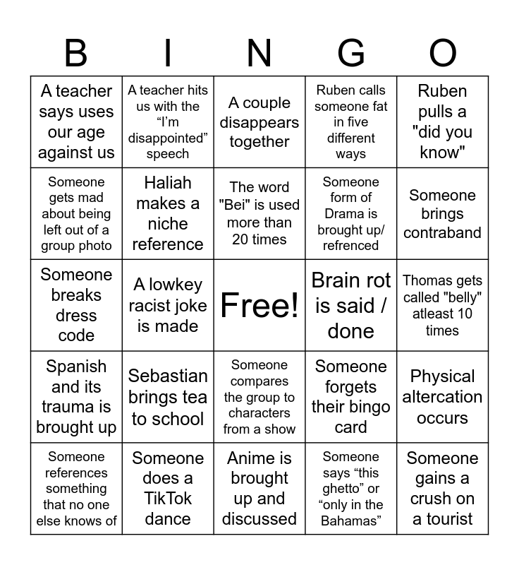 Day Away Ultimate Bingo Card