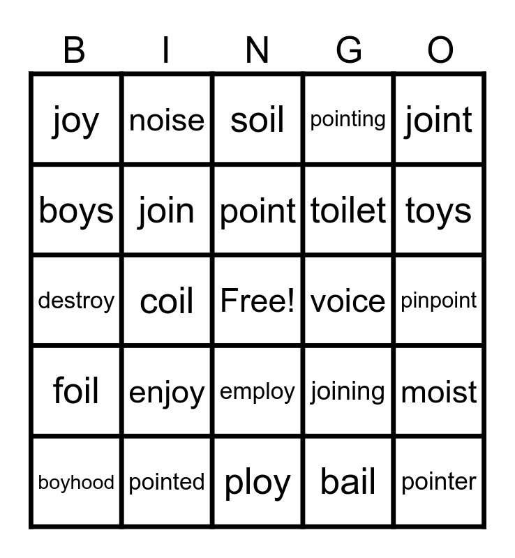 Lesson 95: oi, oy /oi/ Bingo Card